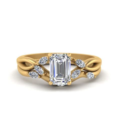 Emerald Cut Vintage Twisted Diamond Wedding Set Fascinating Diamonds