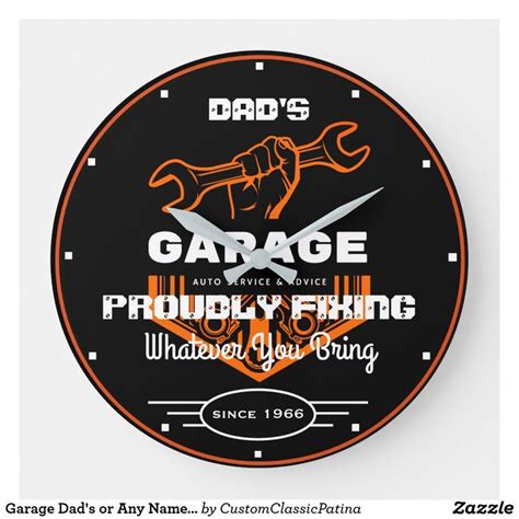 Garage Dads Or Any Name Proudly Fixing Funny Large Clock Zazzle