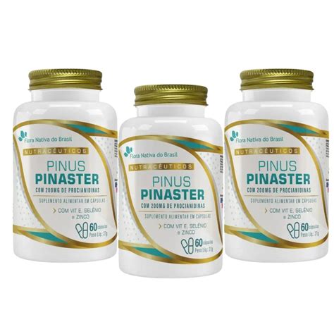 Kit 3x Pinus Pinaster 200mg Vit E Selênio E Zinco 60 Cápsulas Flora