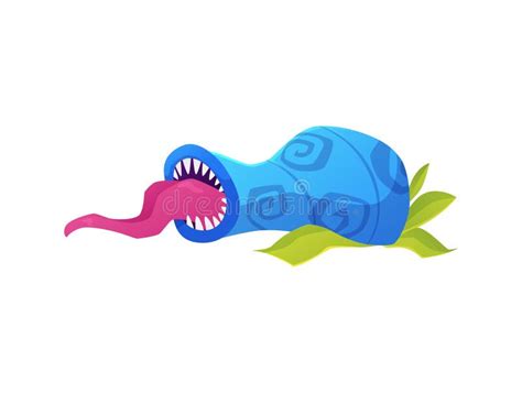Fantasy Scary Carnivorous Monster Plant With Flytrap Vector Cartoon