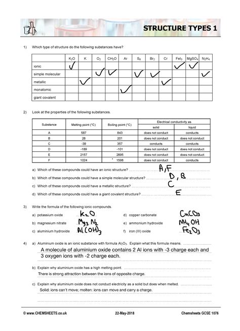 Chemsheets Gcse Structure Types Homework © 22 May 2018 Chemsheets Gcse 1076