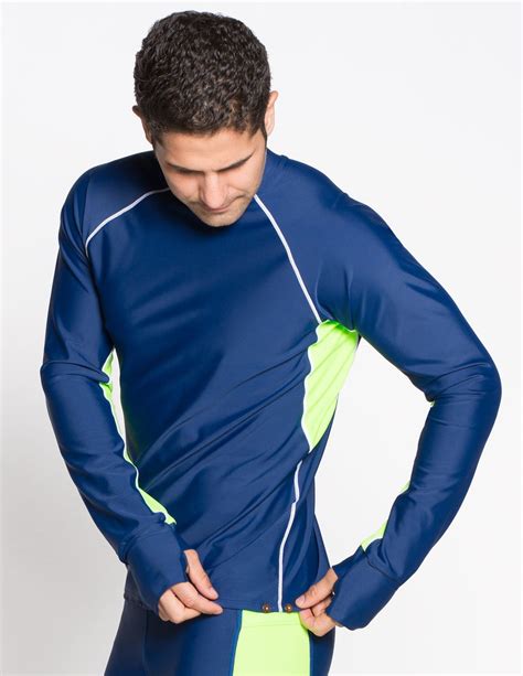 Mens Snorkel Long Sleeve Rash Guard Navy Neon Green Tuga