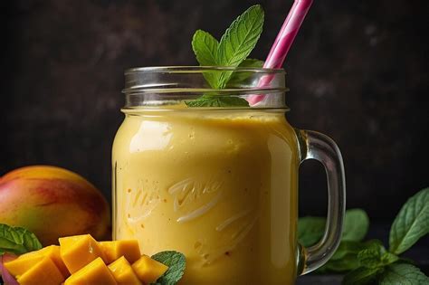 Mango Lassi Served In A Mason Jar With A Mango Slice Premium Ai