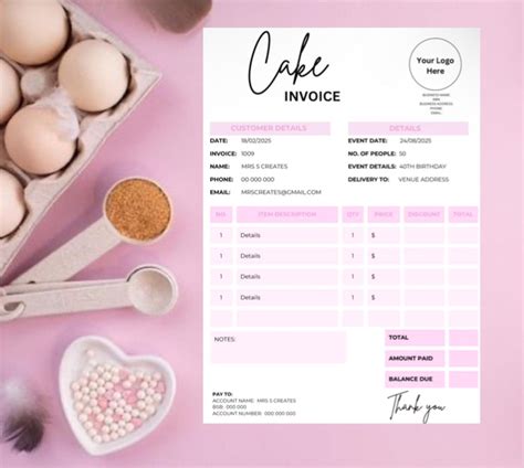 Cake Invoice Template Editable Invoice Template Business Invoice For