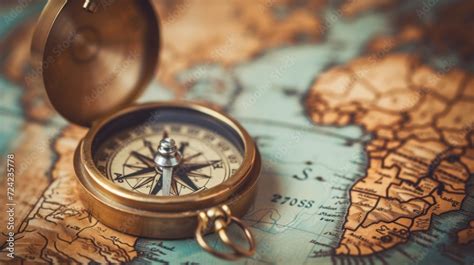 Beautiful Compass On A Real Old Map In High Resolution And Quality Concept Maps Stock