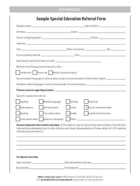 Fillable Online Sample Special Education Referral Form Fax Email Print Pdffiller