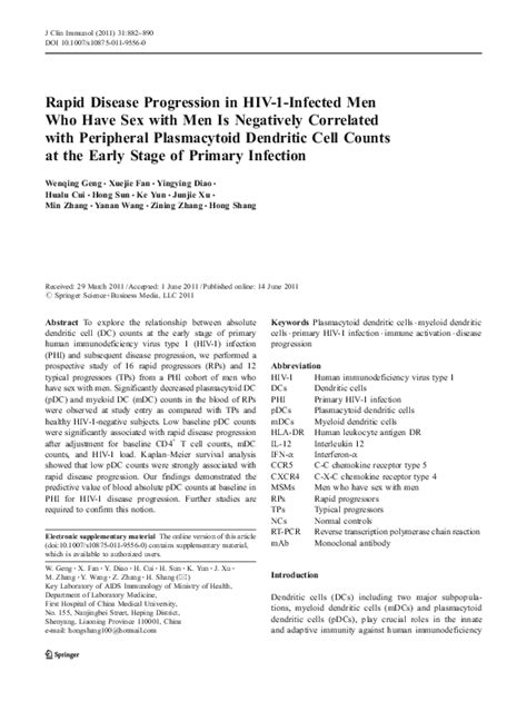 Pdf Rapid Disease Progression In Hiv1infected Men Who Have Sex With