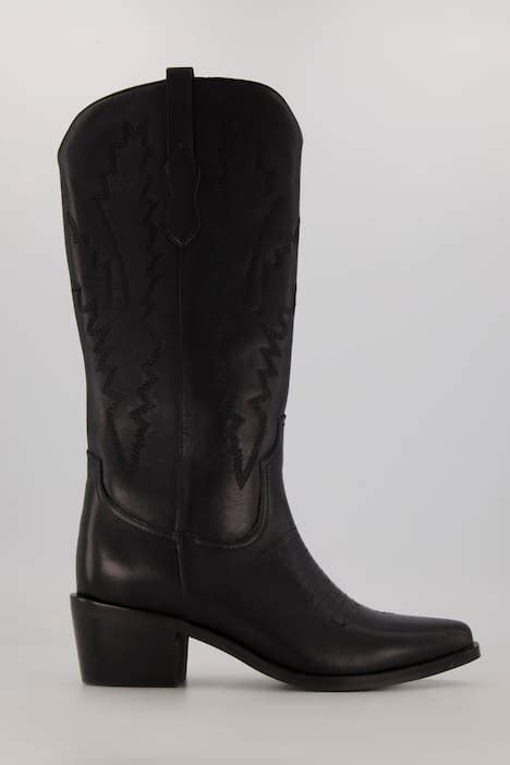 Leder Cowboystiefel 3 Xl Schaft Stickerei Weite H Schwarz Ulla Popken