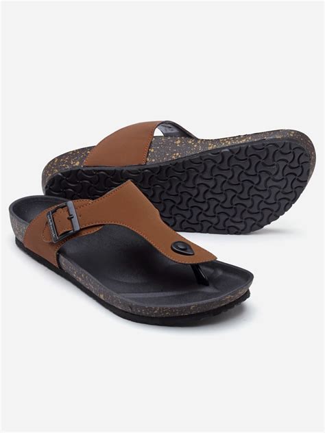Buy Solethreads Pharaoh Tan Solid T Strap Men Slippers Online