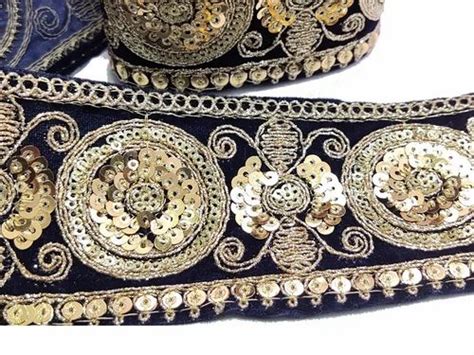 Navy Blue Zari And Sequins Embroidered Border एम्ब्रायडरी बॉर्डर Tdc Labs Private Limited New