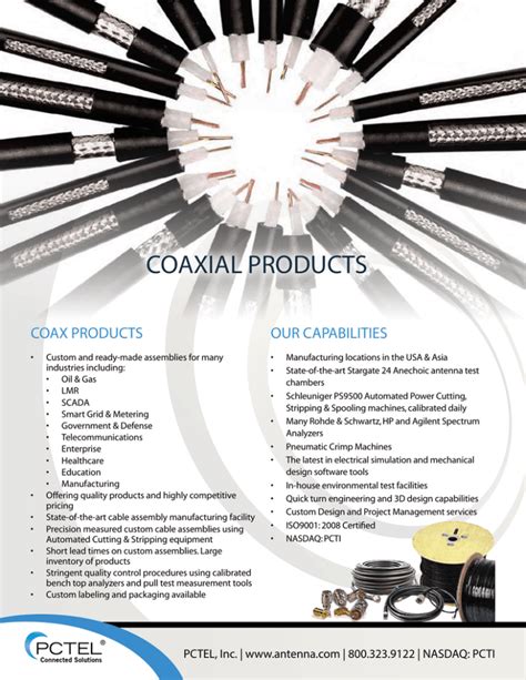 Coaxial Cable And Cable Assembly Products Brochure Pctel