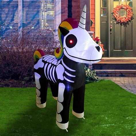 Inflatable Skeleton 5ft Halloween Unicorn Skeleton Inflatable Lighted