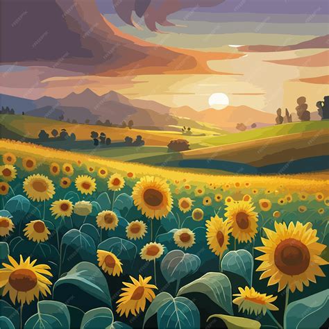 Premium Vector Sunflowers Beautiful Flowers In Sunflower Field Vast