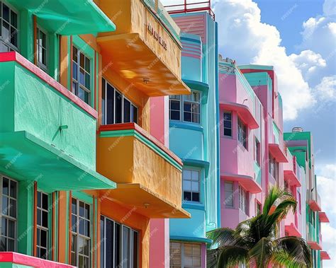 Premium Photo Vibrant Miami Beach Art Deco Houses With Palm Trees