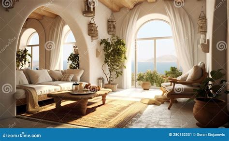 Mediterranean Interior Design Of Modern Living Room With Beige Sofa And