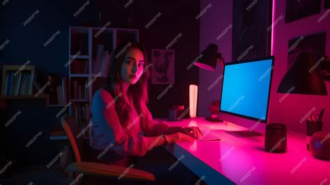 Premium Ai Image Designer Girl Sitting At The Table In Front Of