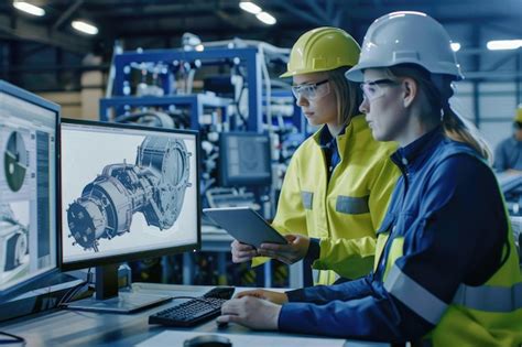 Premium Photo Female Industrial Engineer Designs 3d Engine Model With