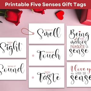 Printable 5 Senses T Tags For Him Anniversary T Ideas Valentines