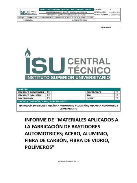 Informe De Materiales Aplicados A La Fabricación De Bastidores Automotrices Acero Aluminio