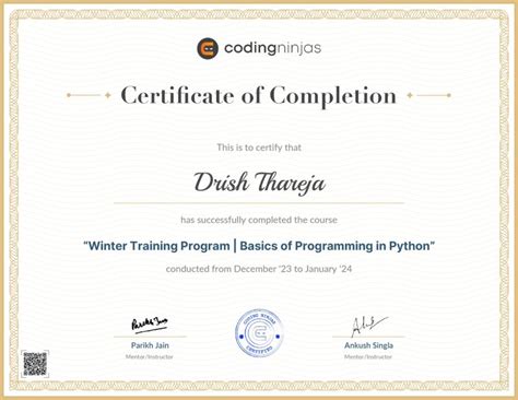 Excited To Share That Ive Completed Coding Ninjas Winter Training