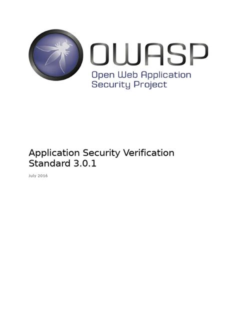 Owasp Application Security Verification Standard 3 0 1 Pdf