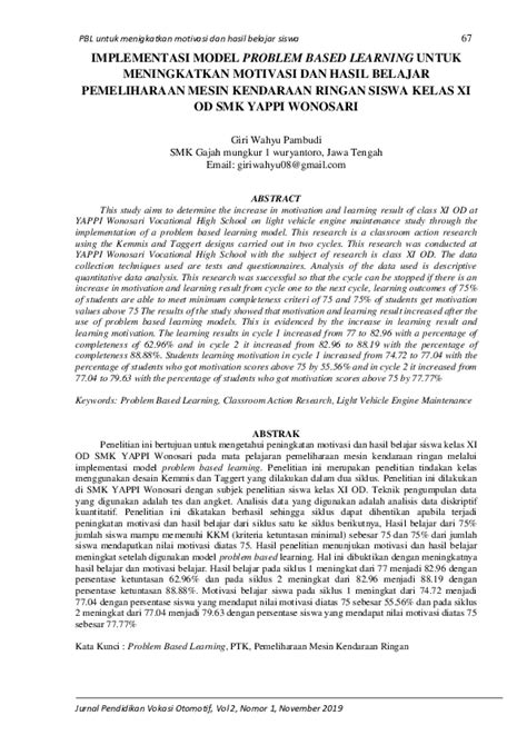 Pdf Implementasi Model Problem Based Learning Untuk Meningkatkan