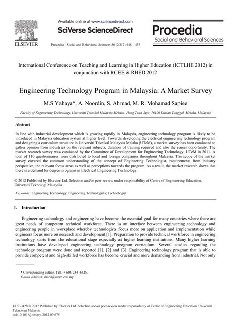 Pdf Engineering Technology Program In Malaysia A Market Survey