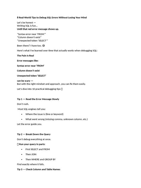 10 Sql Error Debugging Tips Linkedin Post Pdf Debugging Sql