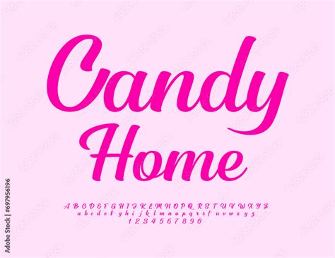 Vector Advertising Card Candy Home Stylish Cursive Font Cute Pink Alphabet Letters Numbers