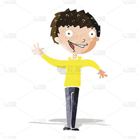 卡通快乐男孩挥手