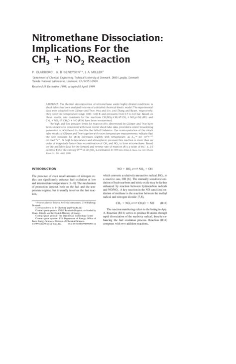Pdf Nitromethane Dissociation Implications For The Ch3 No2 Reaction