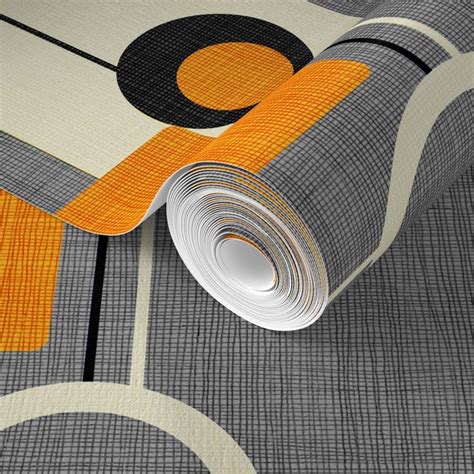 Orbs And Squares Orange And Gray Inv Wallpaper Spoonflower