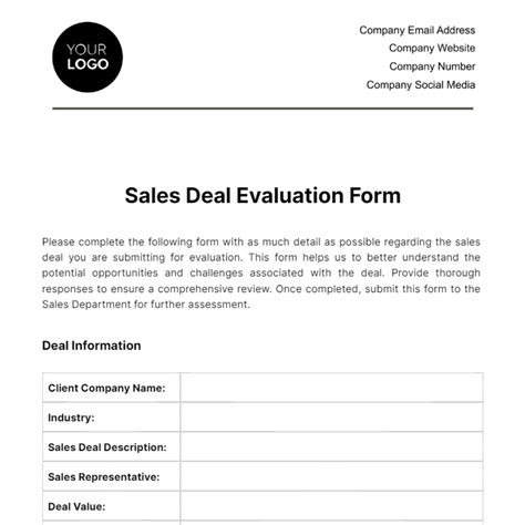 Sales Deal Evaluation Form Template Edit Online And Download Example