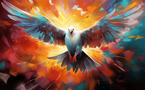 Colorful Abstract Painting Of Dove Christian Holy Spirit Symbolism