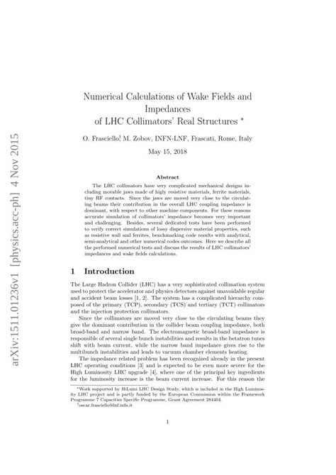 PDF Numerical Calculations Of Wake Fields And Calculations Of Wake Fields And Impedances Of