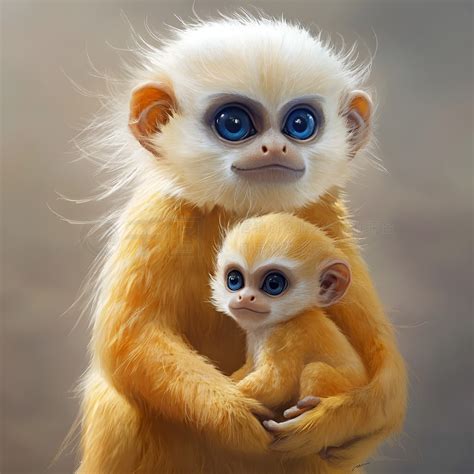 3d渲染ai数字艺术 金丝猴卡通风3d渲染成年猴子幼年猴子拥抱亲子关系插画 Ai图片免费下载png格式4096像素编号71405164 千图网