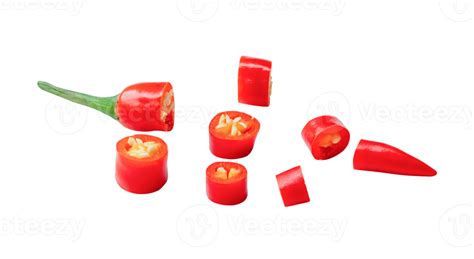 Fresh Red Chili Pepper Slices Isolated With Clipping Path In Png File