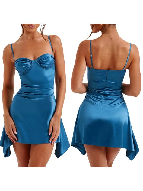 Biezeib Womens Summer Cami Dress Solid Color Spaghetti Strap Low Cut