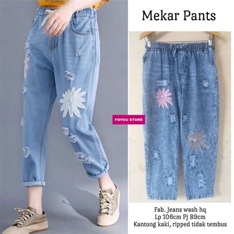 Eva Aylin Baggy Jeans Flower Embroidery Baggy Pants Shopee Philippines