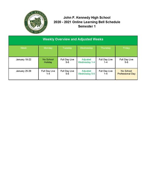 Bell Schedule John F Kennedy At Robin Alexander Blog