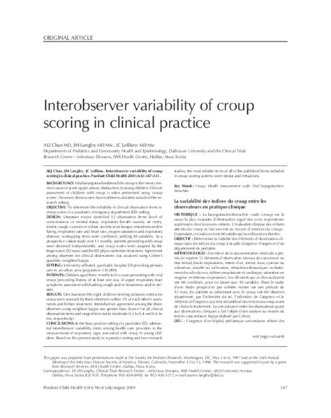 Pdf Interobserver Variability Of Croup Scoring In Clinical Practice