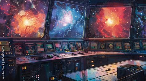 The Image Shows A Control Room Of A Spaceship There Are Three Screens
