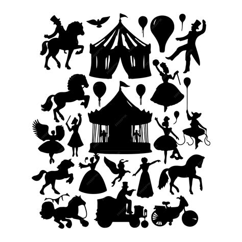 Circus Silhouettes Set Large Pack Of Silhouette On White Background
