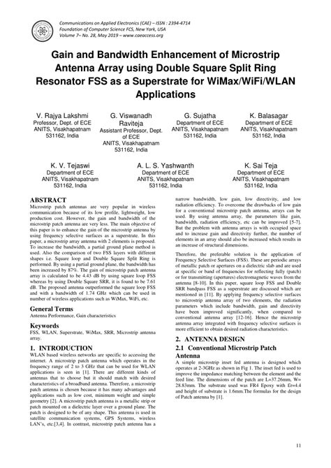 Pdf Gain And Bandwidth Enhancement Of Microstrip Antenna Array Using Double Square Split Ring