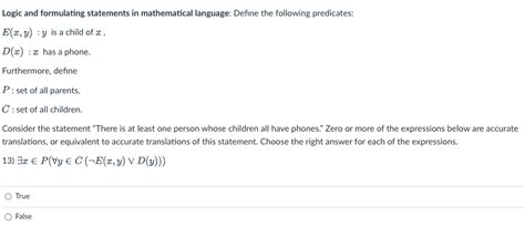 Solved Logic And Formulating Statements In Mathematical