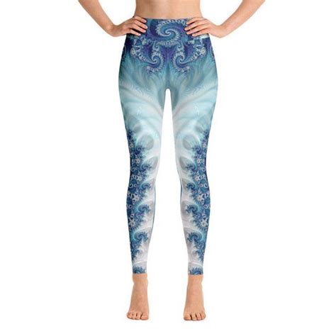Leggings Blue And White Wave Fractal Yoga Leggings Bohemian Festival