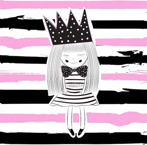 Princesa Doodle Vivero Ilustración Vector Premium