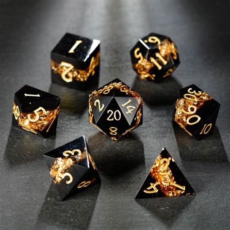 Black Goldleaf Resin Dice Set Etsy Dnd Dice Box Dicing