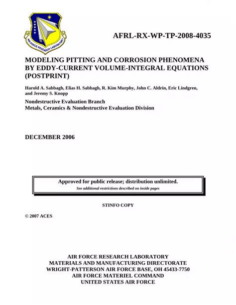 Pdf Modeling Pitting And Corrosion Phenomena By Eddy Current Volume