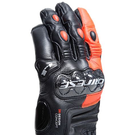 Dainese Carbon 4 Short Leather Motorcycle Gloves Black Red Fluo For